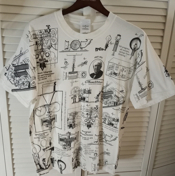 Gildan | Shirts | Rare Aop Thomas Edison Inventions T Shirt | Poshmark